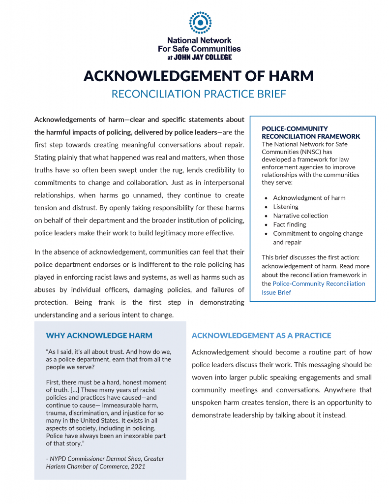 Acknowledgement of Harm: Reconciliation Practice Brief - National ...