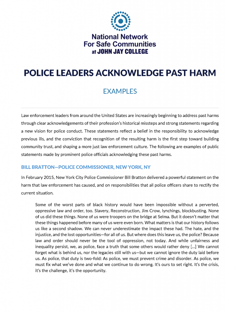 Police Leaders Acknowledge Past Harm: Examples - National Network for ...